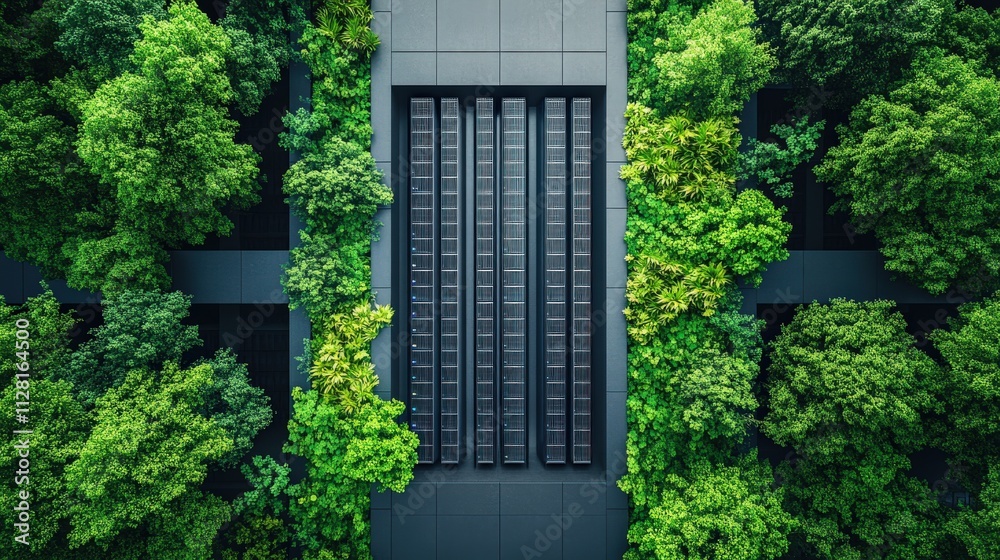 Urban rooftop architecture with solar panels merges nature with ...