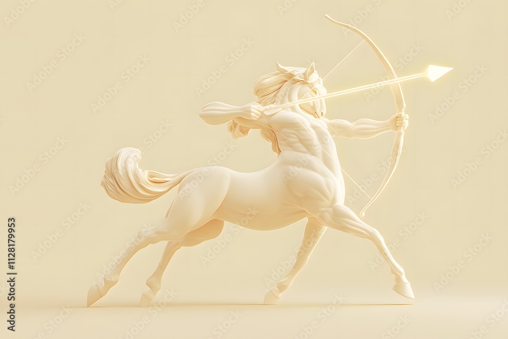 cartoon centaur in motion, pulling a glowing arrow back on its bow ...