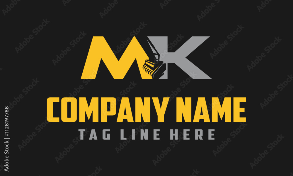 Letter MK mulching, excavator logo vector , Land Clearing Mulcher ...