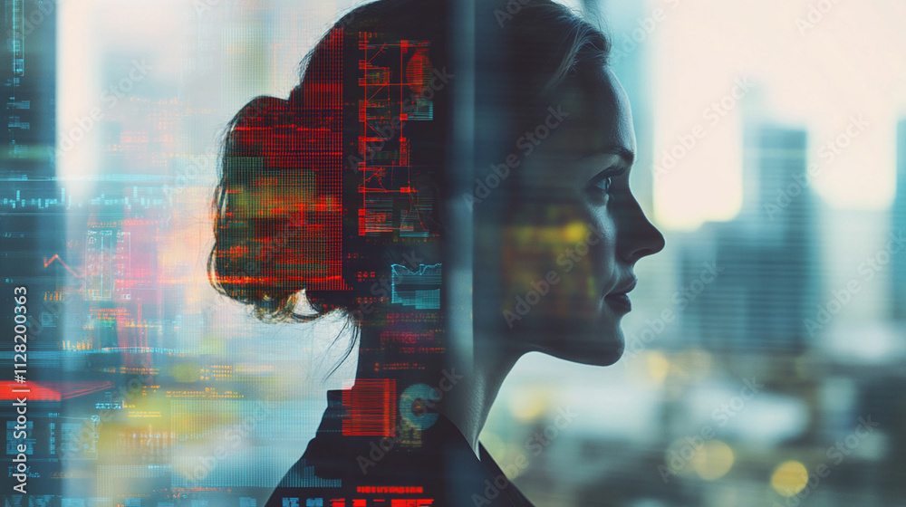 Profile of a Woman with Digital Overlay Representing Innovation ...