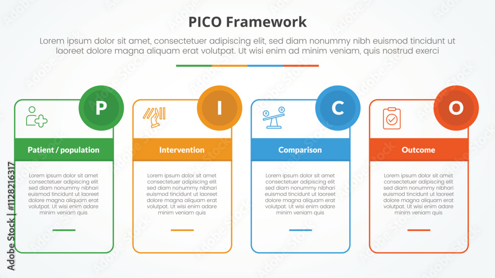 PICO framework infographic concept for slide presentation with outline ...