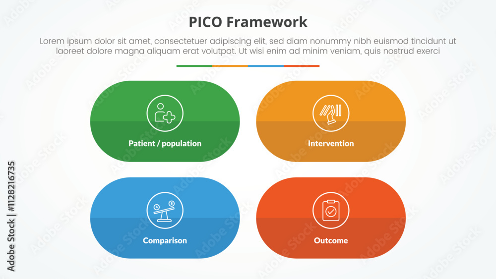 PICO framework infographic concept for slide presentation with round ...
