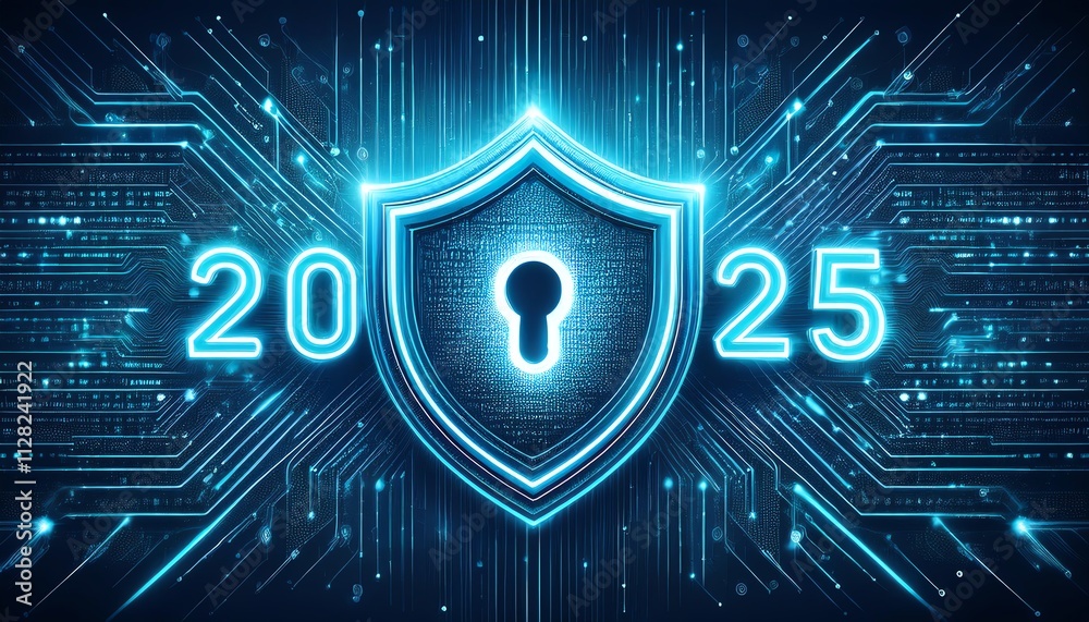 A futuristic shield design with a keyhole, featuring the year "2025" in ...