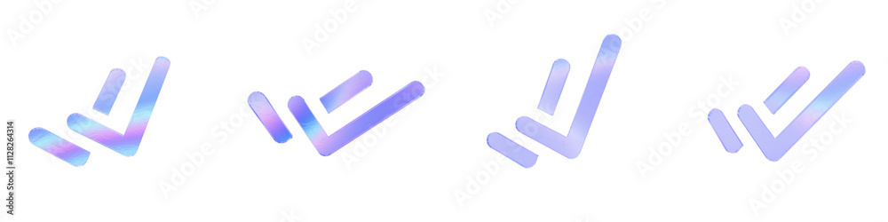 Set of 4 3d glass double check mark shape with aberration effect ...