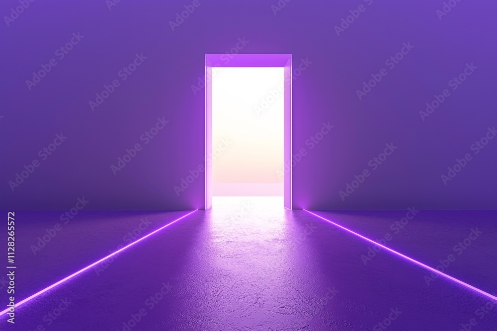 Purple empty room background, symmetrical lines of light on the ground ...