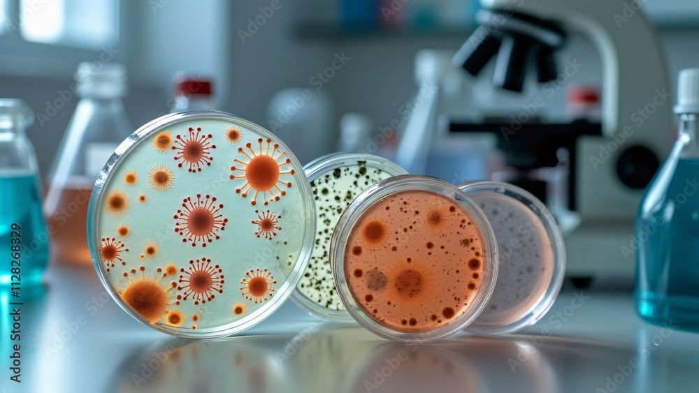 Microscopic View of E. coli and S. aureus Bacteria Cultures in Petri ...