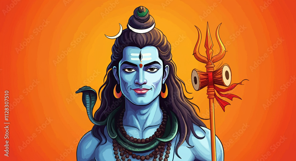 Lord Shiva holding his trident, representing power, protection, and ...