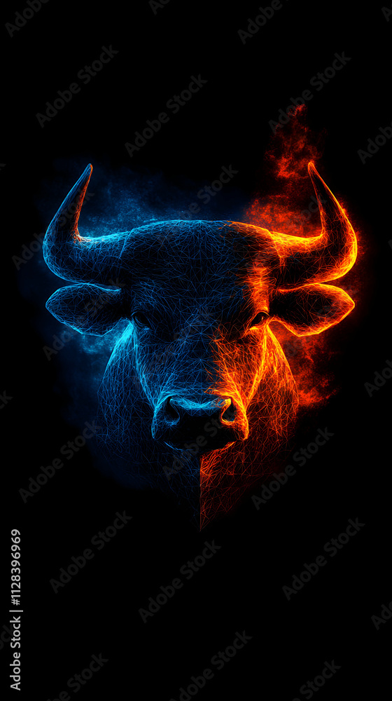 Fiery Bull, A Digital Artwork of Contrasting Elements, Representing ...