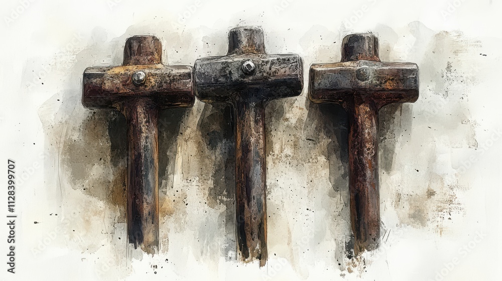 arma christi holy nails symbols of sacrifice watercolor illustration of ...