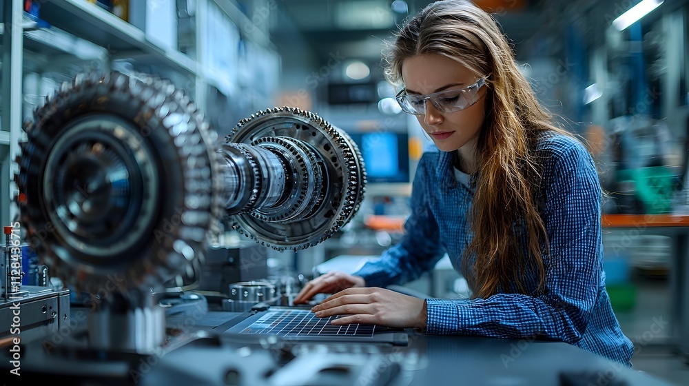 Engineers working with a 3D model of wind turbine components in a ...