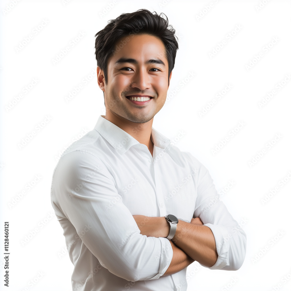 portrait of a asian latina filipina professional business young man smiling with crossed arms ...