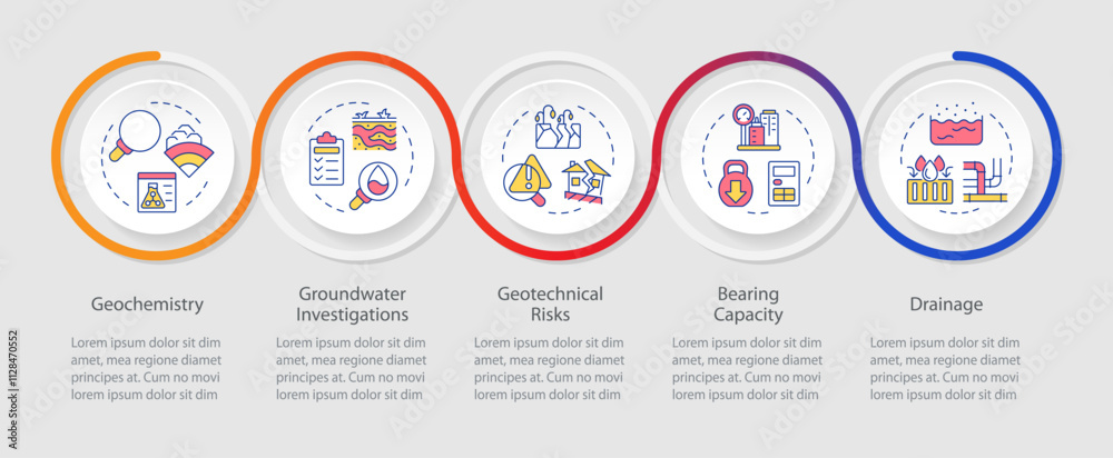 Geotech survey infographics circles sequence. Geodetic investigation ...