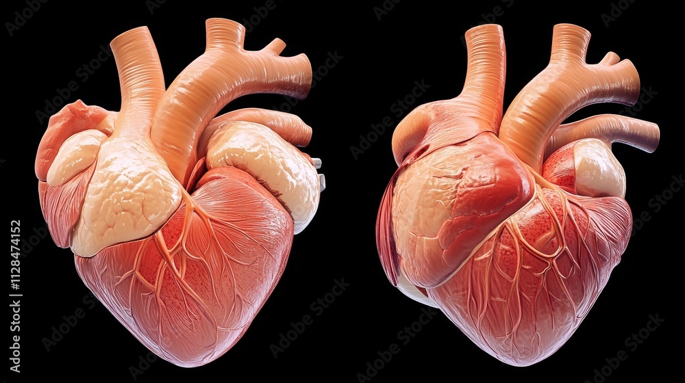 Anatomy of a human heart, front and side view, 3d illustration. Stock ...