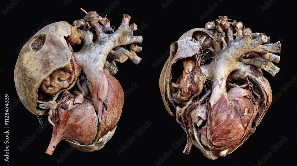 Anatomy of a human heart, front and side view, 3d illustration. Stock ...