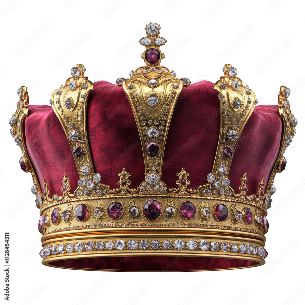 Gold crown with jewels on top, royal red velvet pastel stone on ...