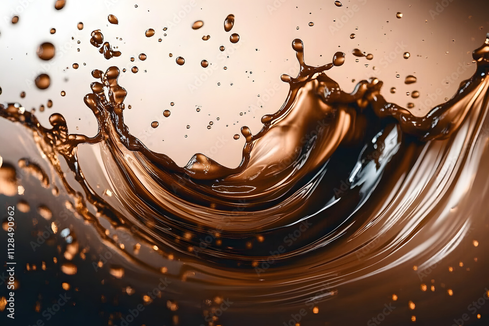 Beautiful dynamic coffee splash with many drops. Mocha color concept ...