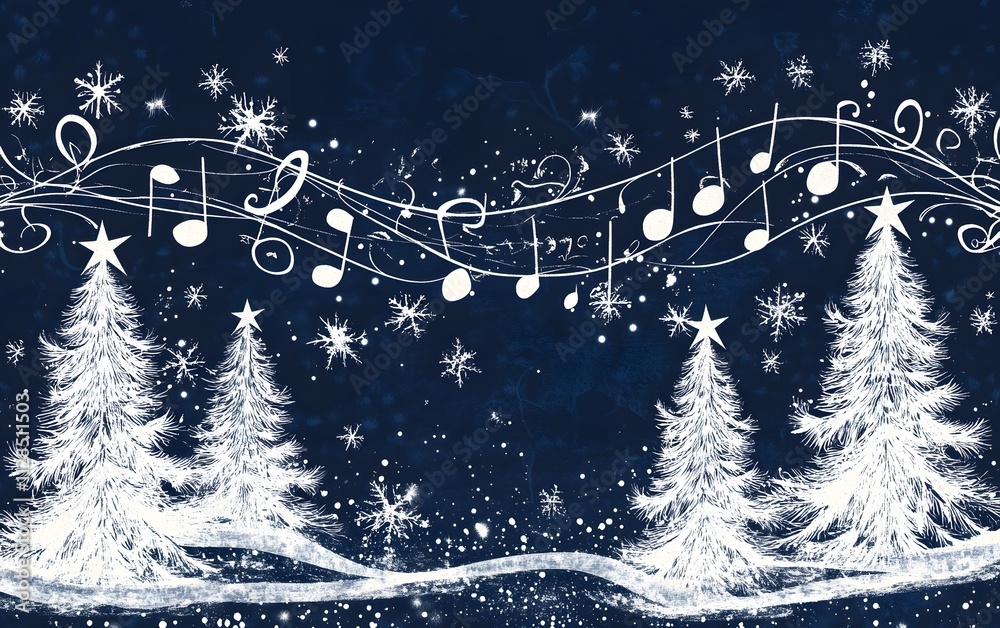 Chic floral border design, navy blue background with white Christmas ...