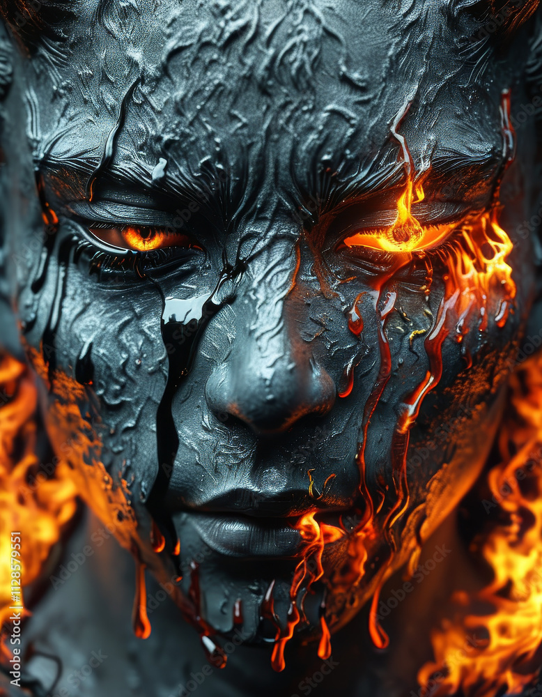 The Male Demon Face of Creation and Destruction, eye shedding black ...