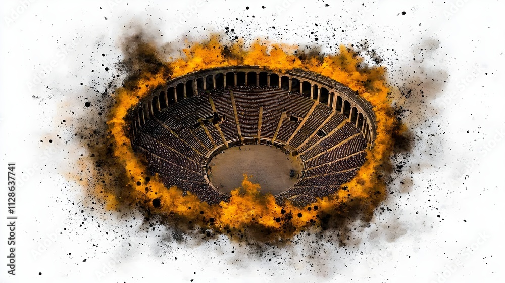 Dramatic Concept of an Ancient Arena Surrounded by Fire and Smoke ...