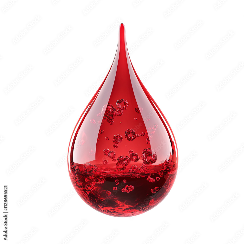 Red blood drop with bubbles isolated on white background health medical ...