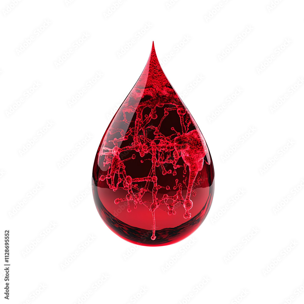 Blood drop with visible molecules isolated on white background medical ...