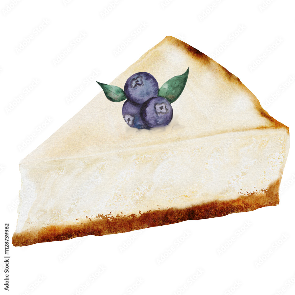 Cheesecake drawing. Watercolor illustration of New York cheesecake on ...