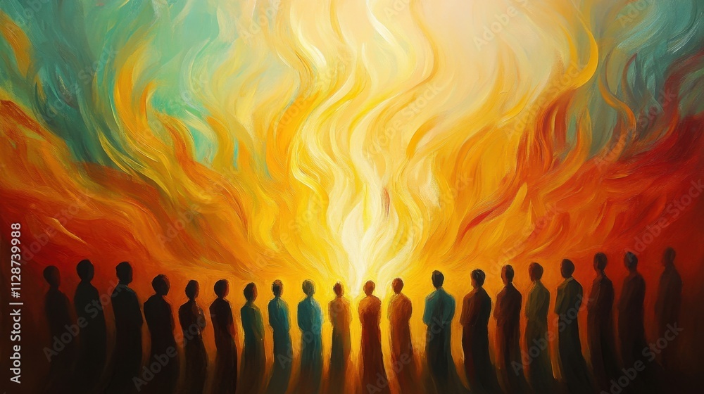 Abstract depiction of the Holy Spirit at Pentecost, with luminous ...