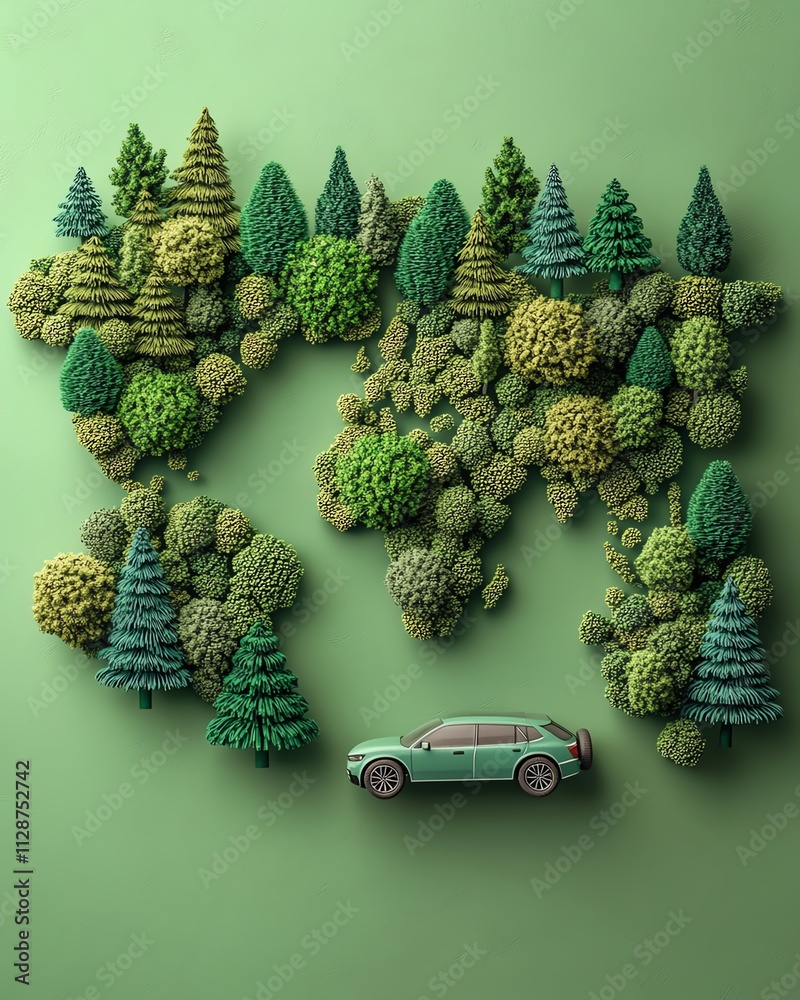 World map made of 3D trees, green planet Earth Day concept, electric ...