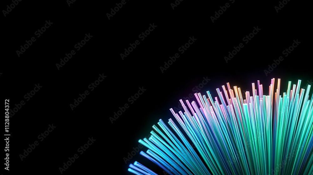 Fiber optic data system concept. Vibrant fiber optic lights radiate in ...