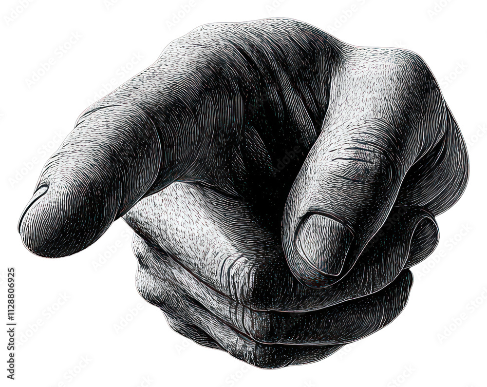 PNG An isolated black and white hand pointing a finger illustration ...