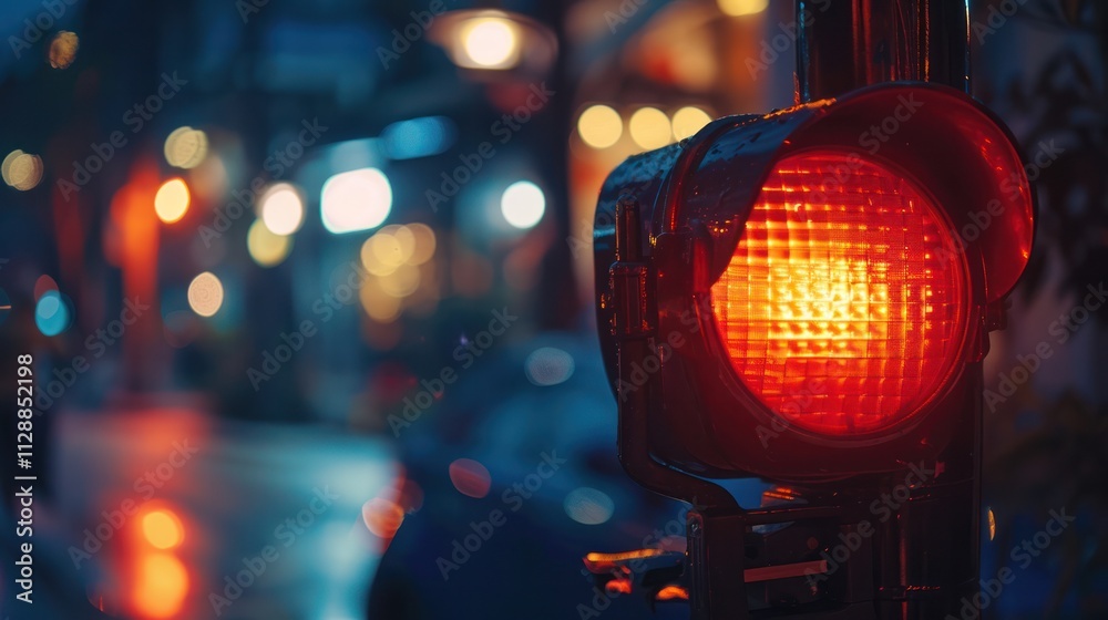 red lamp light bulb on street traffic vintage retro close up shot bokeh ...