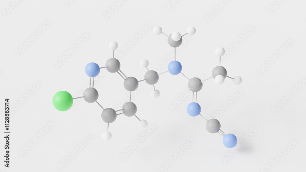 acetamiprid molecule 3d, molecular structure, ball and stick model ...