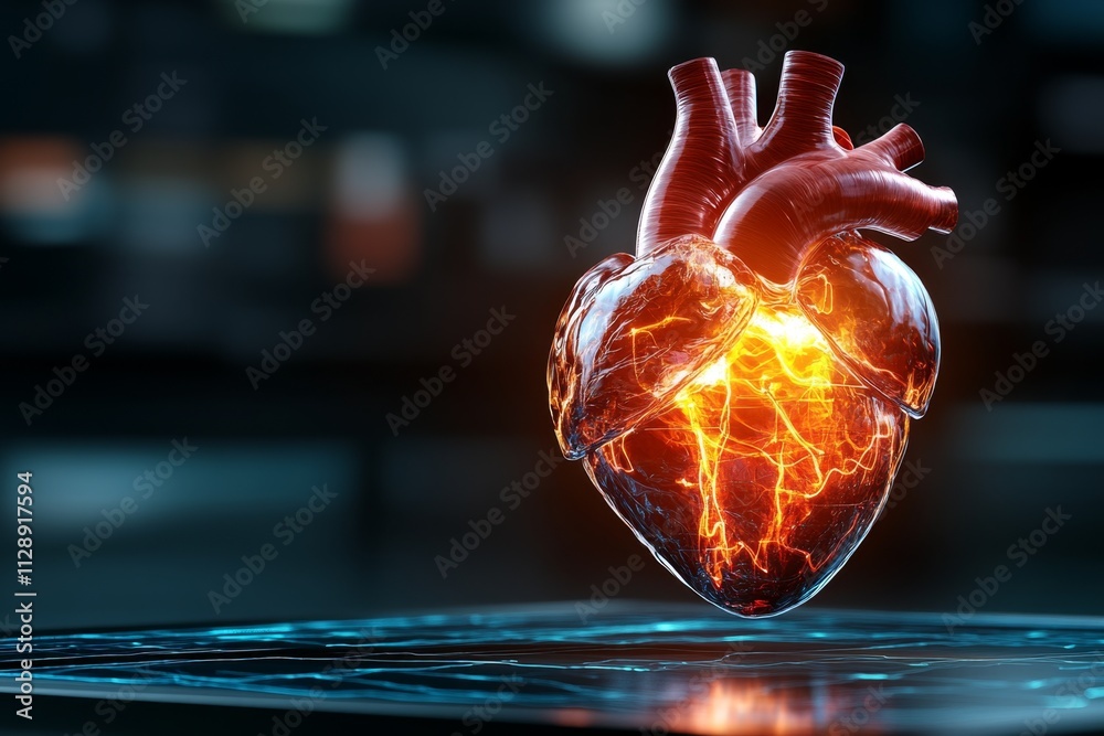 A realistic depiction of an EKG graph overlaying a 3D model of a ...