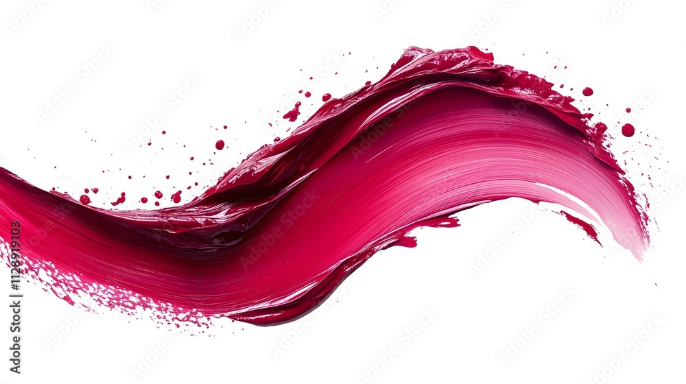 Dynamic wine-red brushstroke creates fluid motion on white background ...