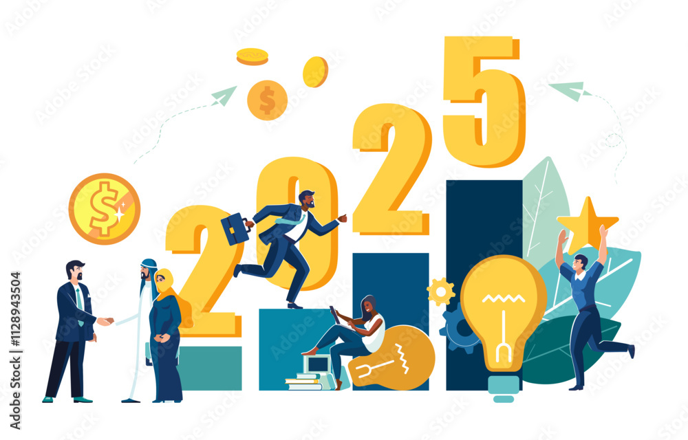 Business illustration. 2025 the way to success in the new year. Career ...