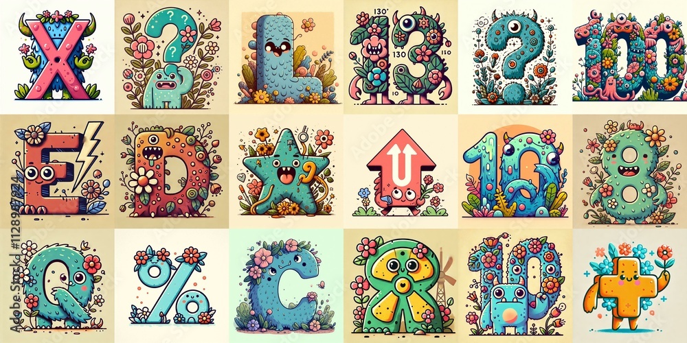 Cartoon Flowers Monster Lettering Typeface. AI generated illustration ...