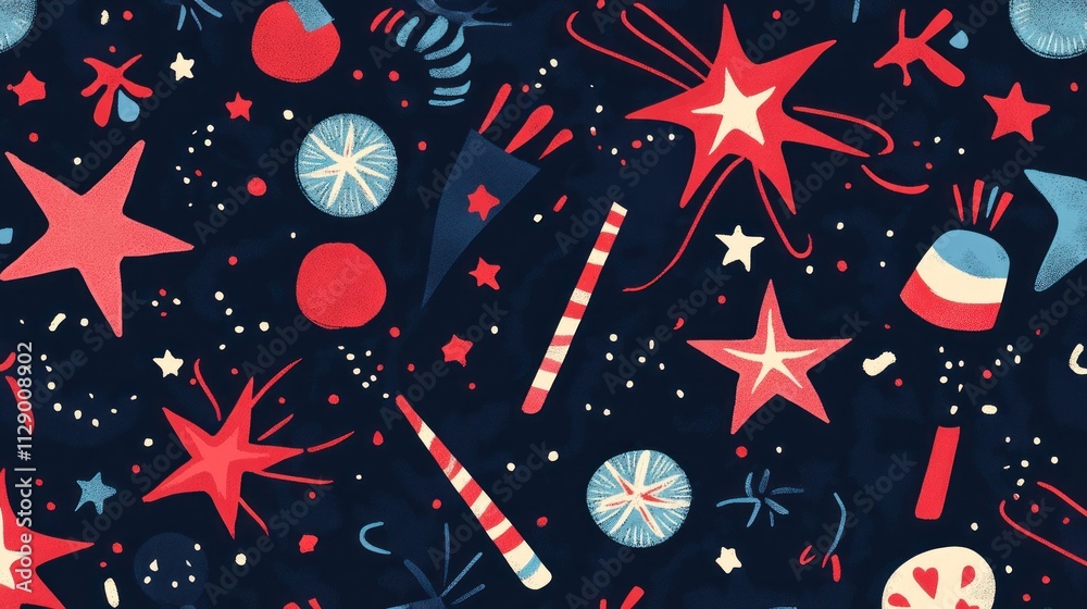 cute, cartoon style 4th of July pattern. Stock Illustration | Adobe Stock