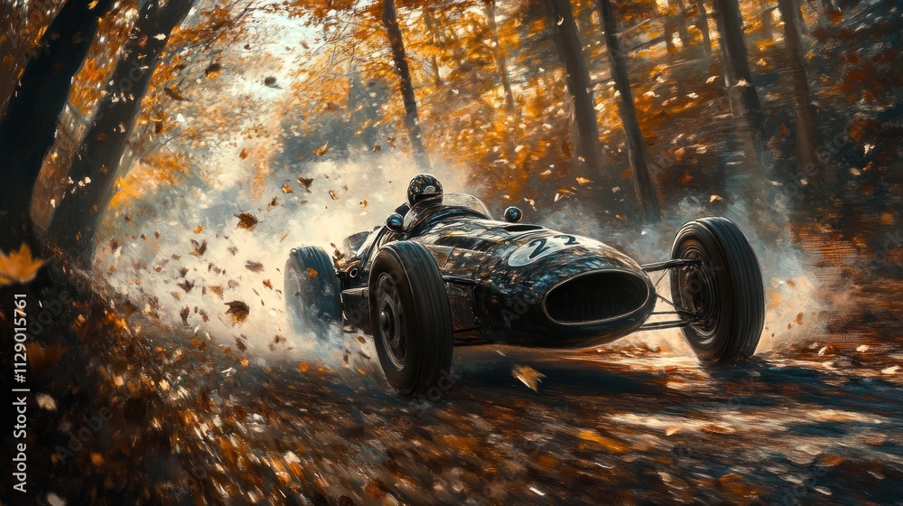 Vintage Race Car Autumn Drive: A Classic Formula 1 Racer Speeds Through ...