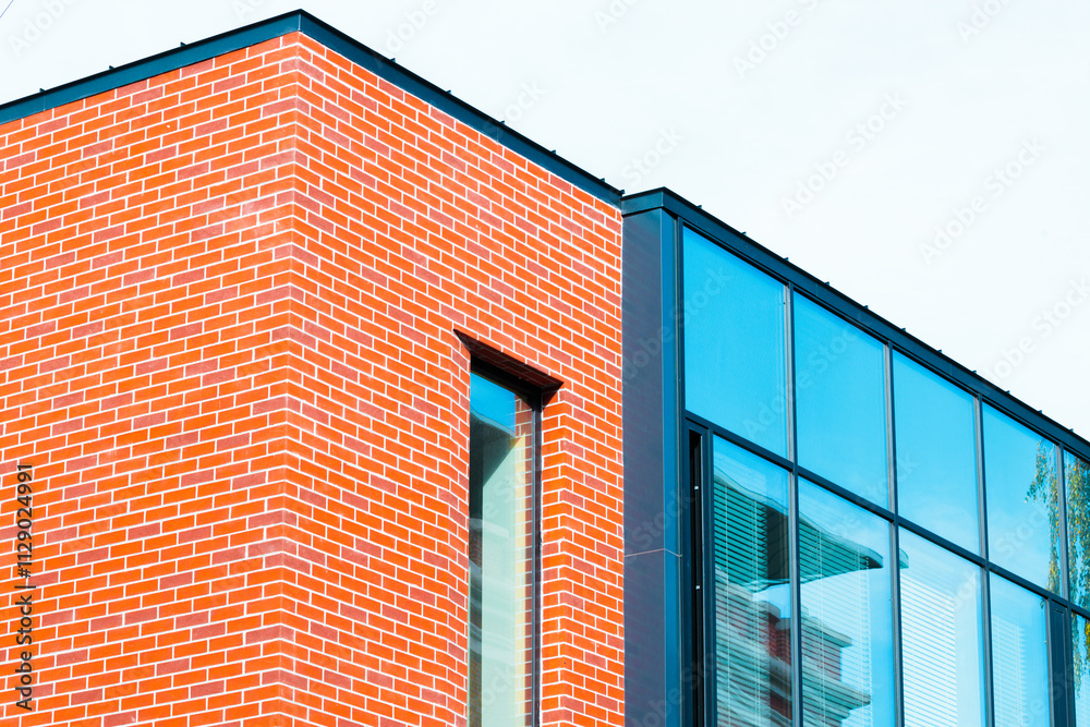 ordinary office building frame work pattern brick walls corner square ...