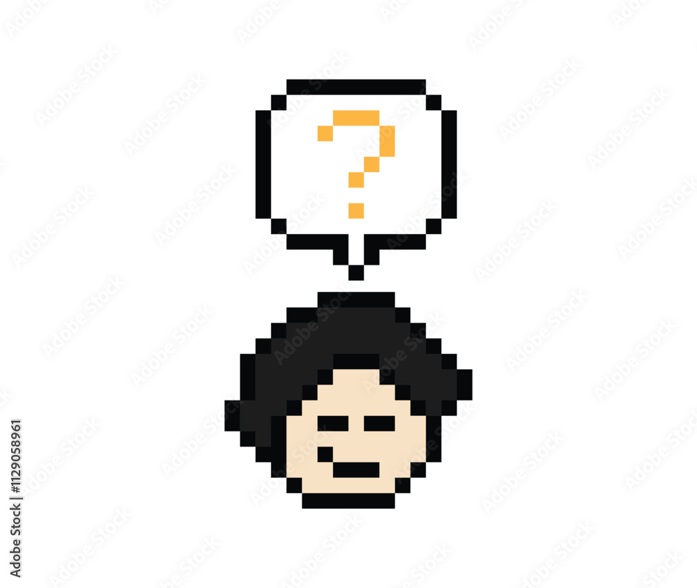 Cute pixel cartoon character man with question mark decoration 8 bit ...