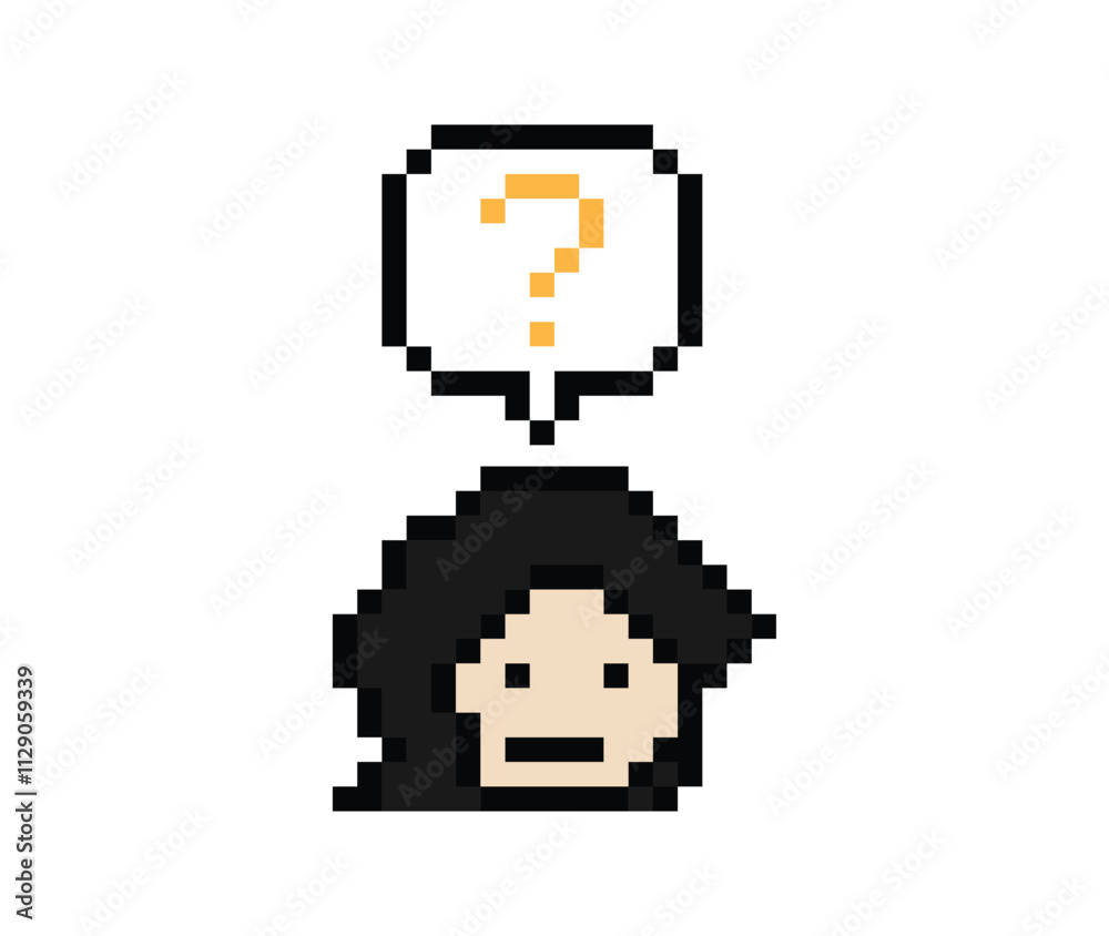 Vector de Stock Cute pixel cartoon character woman with question mark ...