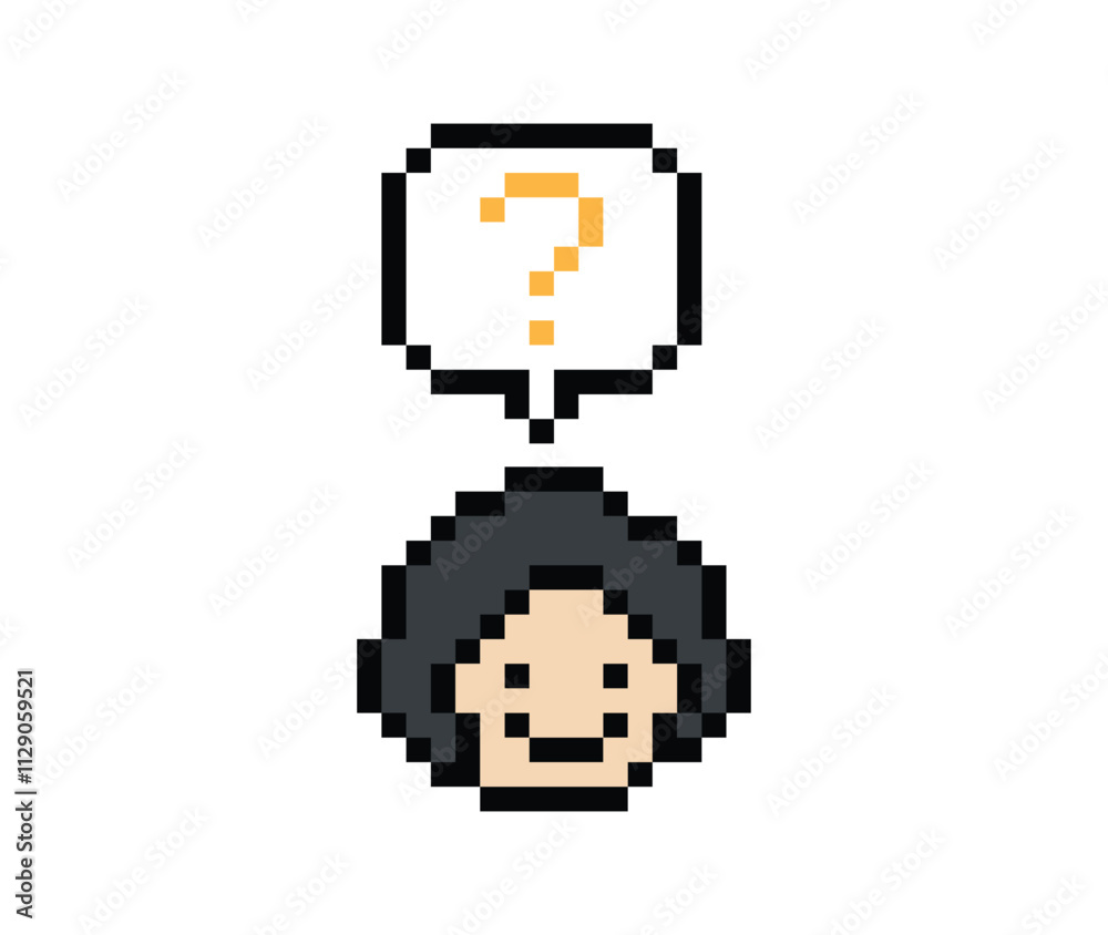 Cute pixel cartoon character man with question mark decoration 8 bit ...