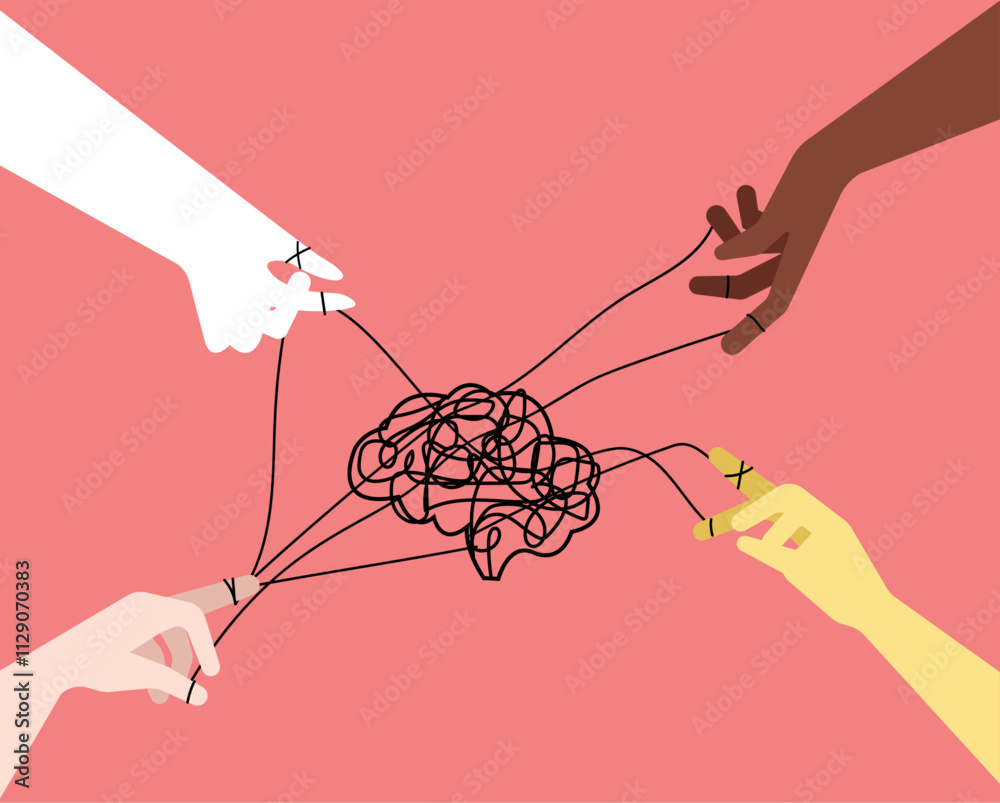 People all together solving mental health issues illustration Stock ...