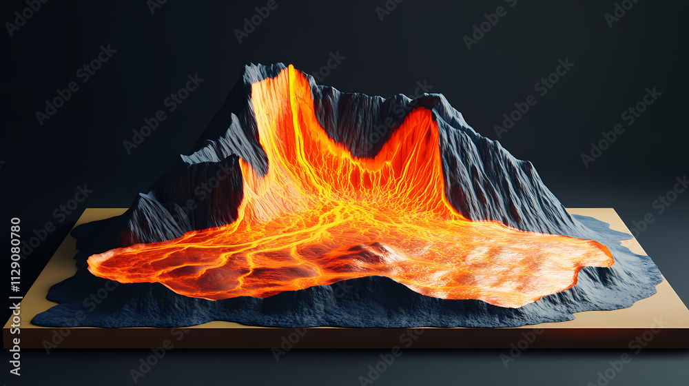 Model of volcanic mountain eruption cross-section, earth crust ...