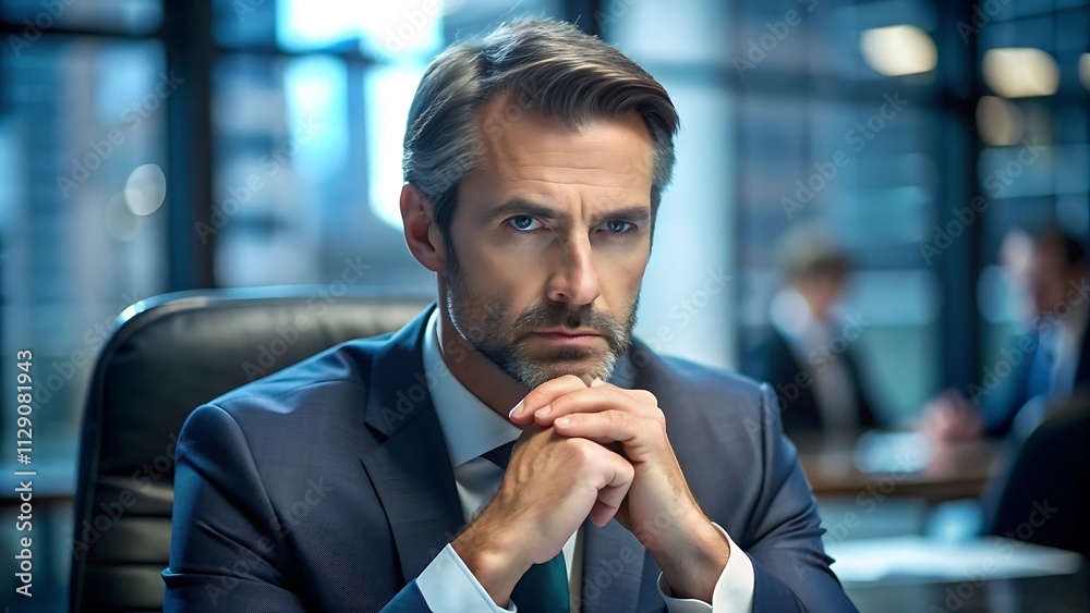 Thoughtful executive director analyzing business decisions in modern ...