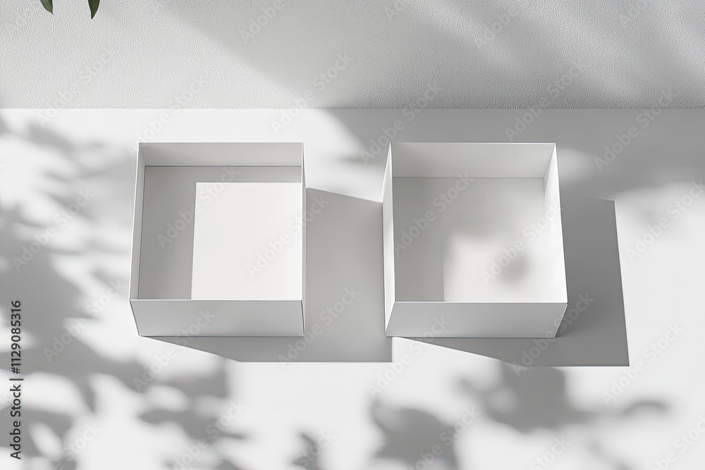 Open and close white gift boxes, white square box top view, container ...