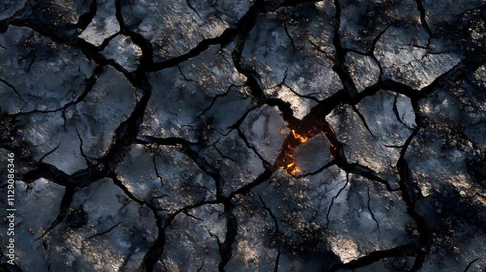 Hot lava through the cracked ground background, illustration magma ...