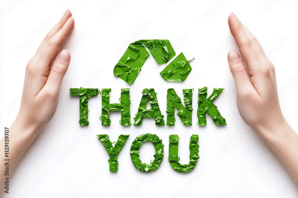 "THANK YOU" in the shape of green recycling logo on a white background ...
