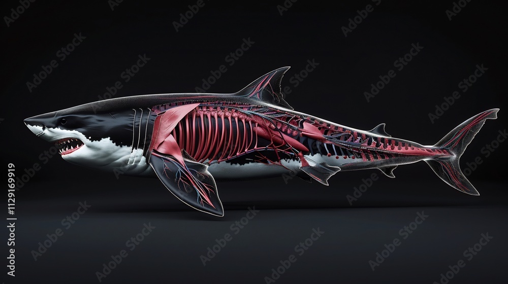 Anatomy of a Great White Shark: A 3D Render of the Skeletal and ...