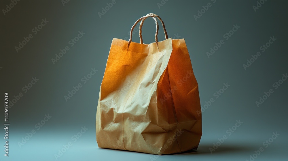 paper bag standing upright with crisp folds and a matte texture ...